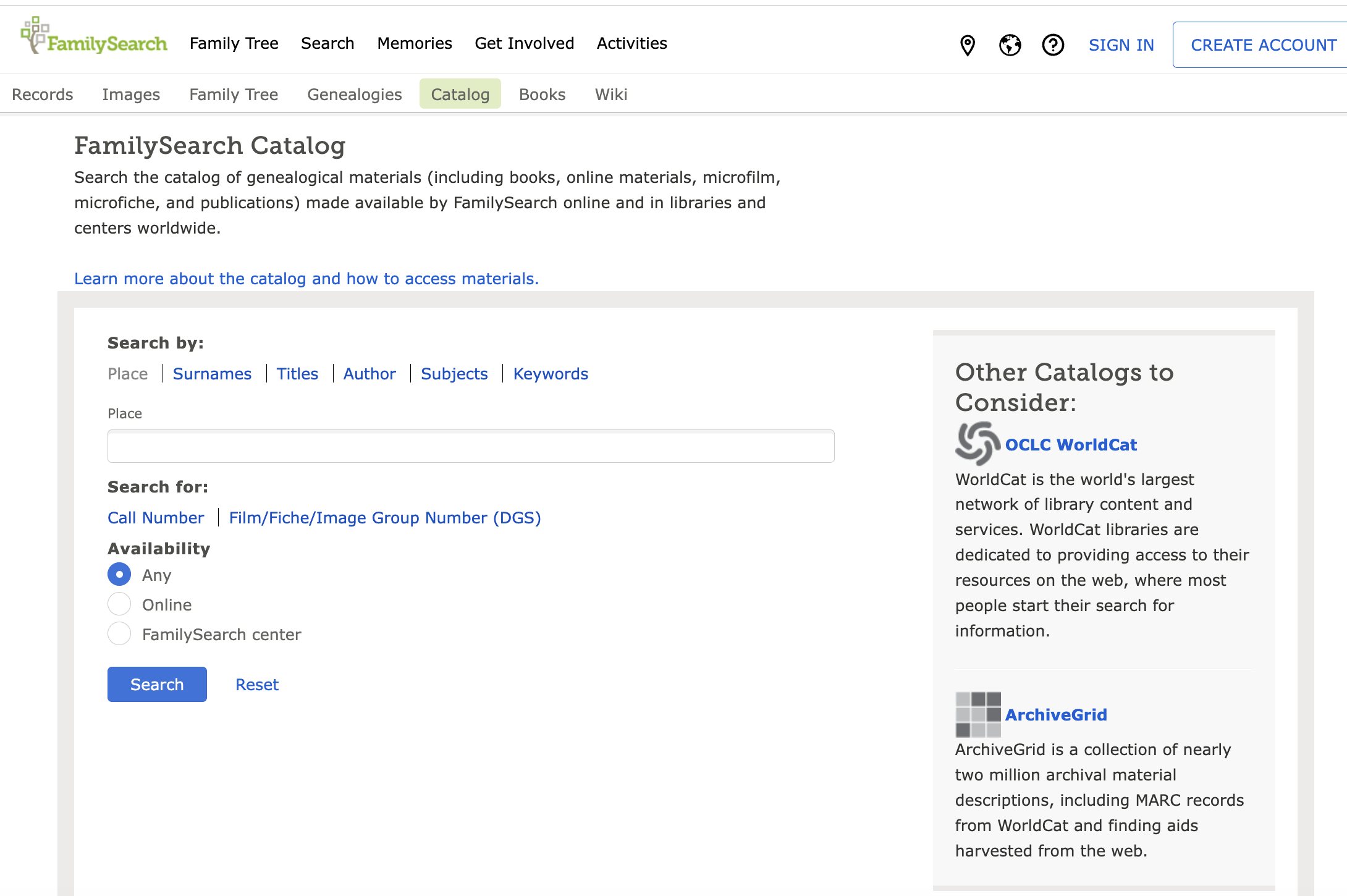 The Existing FamilySearch Catalog The Existing FamilySearch Catalog